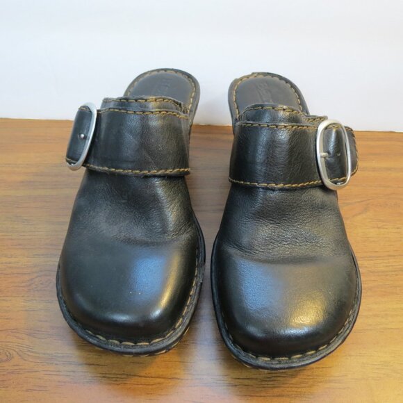 Born | Shoes | Born Black Clogs Wedge Heel Buckle Accent Leather Upper ...